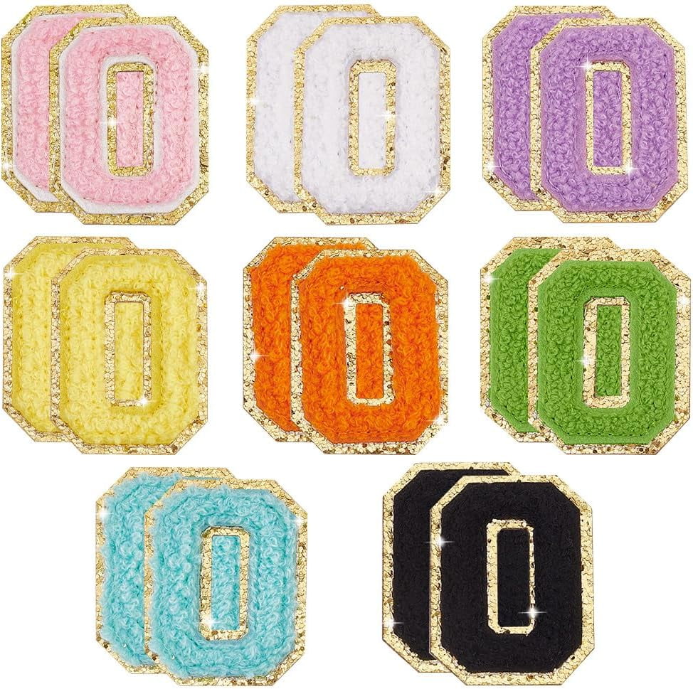 16pcs Letter O Iron On Letter Patches 8 Colors Self Adhesive Chenille ...