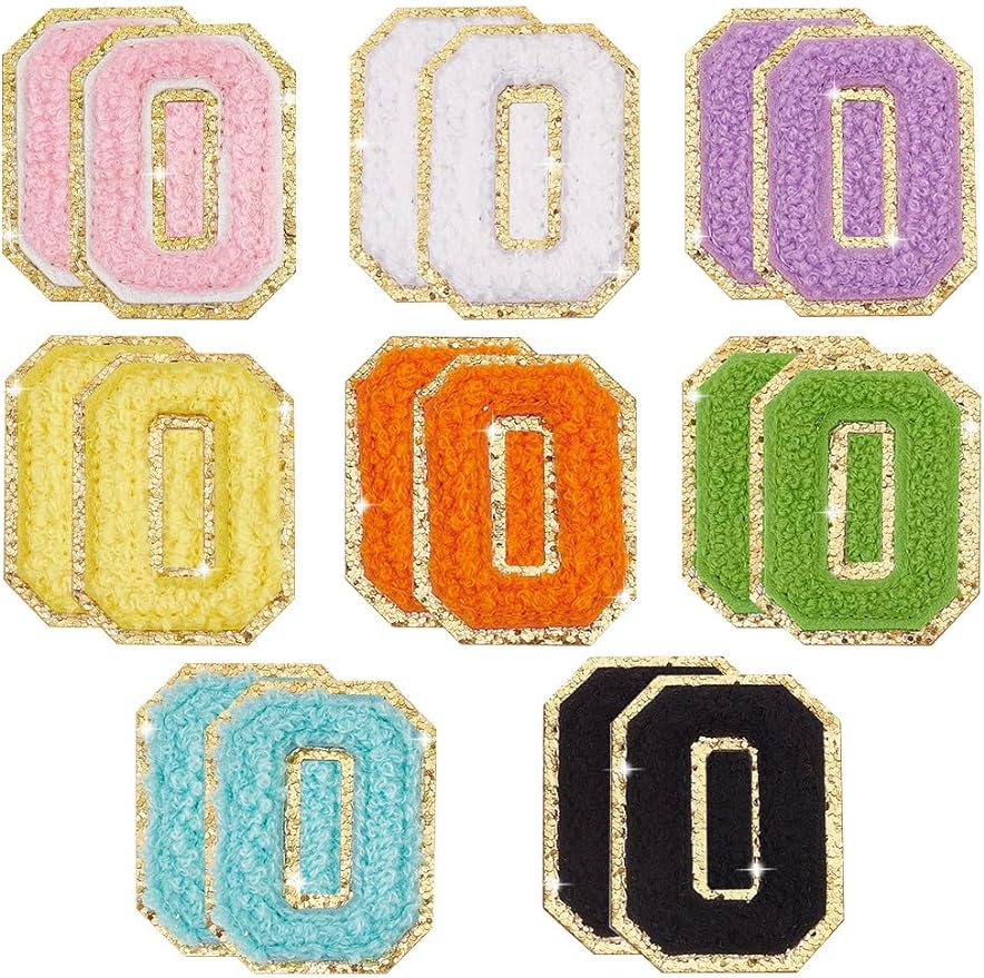 16pcs Letter O Iron On Letter Patches 8 Colors Self Adhesive Chenille ...