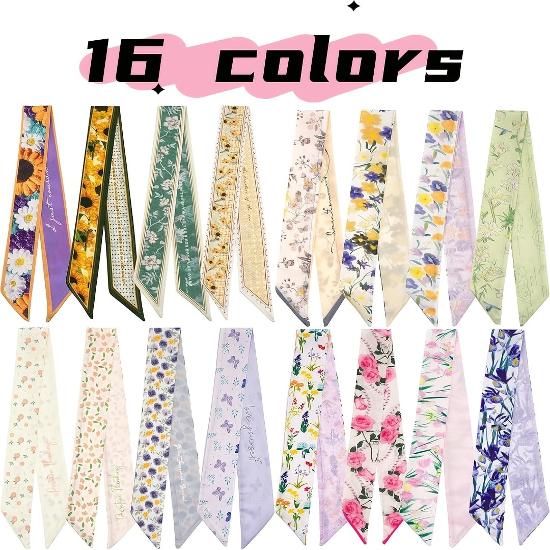 16pcs Lightweight Satin Women Fashion Scarf Set- Trendy Boho Narrow ...