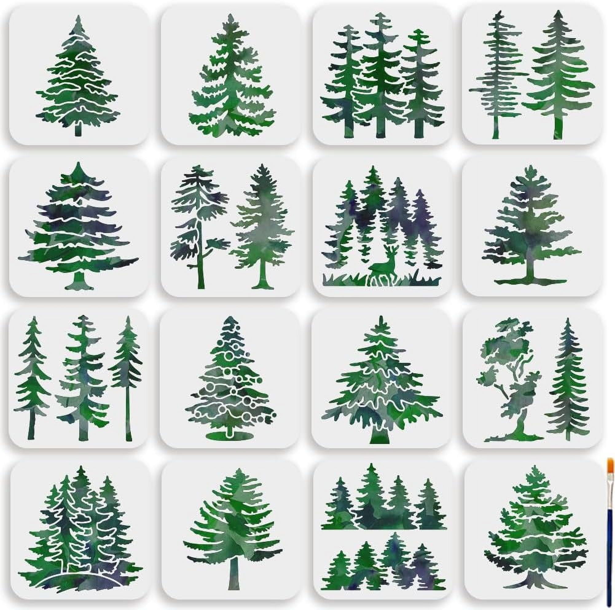 16pcs Pine Tree Stencil 6x6inch Forest Tall Fir Pine Template with ...