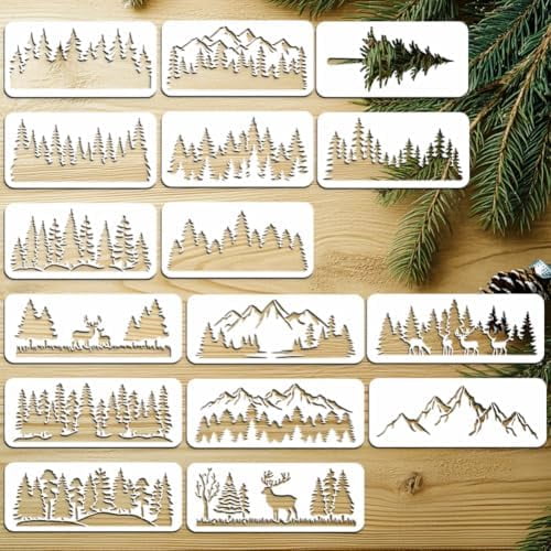 16pcs Pine Tree Stencils Forest Tree Stencils for Painting on Wood PET ...