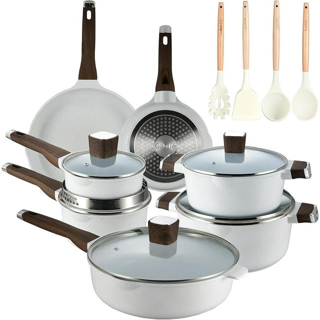 16pcs Pots and Pans Set, Nonstick White Granite Set, Cookware Sets ...