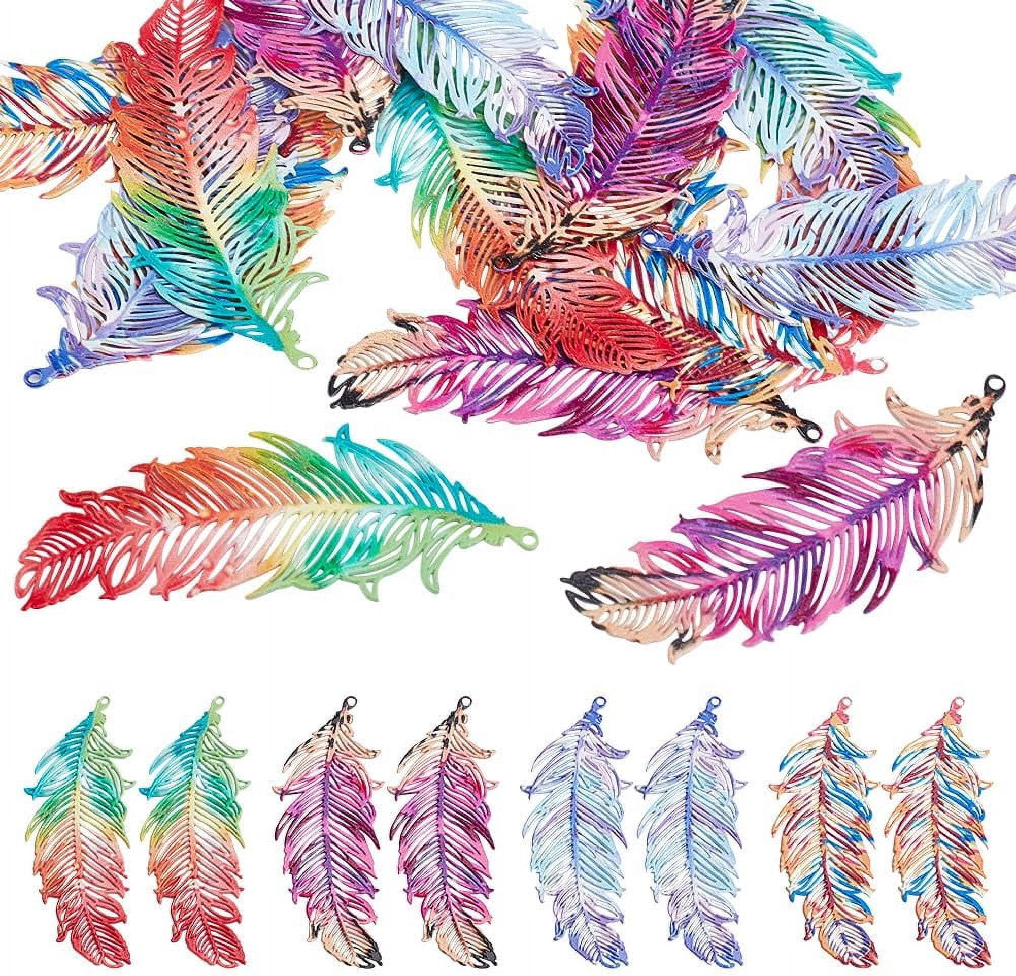 16pcs Rainbow Feather Charms Earring Making Kit Stainless Steel Linking Pendant Earring ...