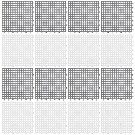 16pcs Rubber Floor Tiles PVC Splicing Shower Mat Outdoor Non-Slip ...