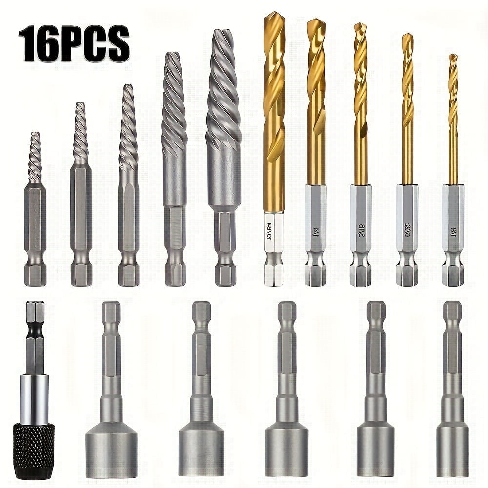 16pcs Screw Extractor, Spiral Bolt Extractor Kit, Easy Out Left Hand ...