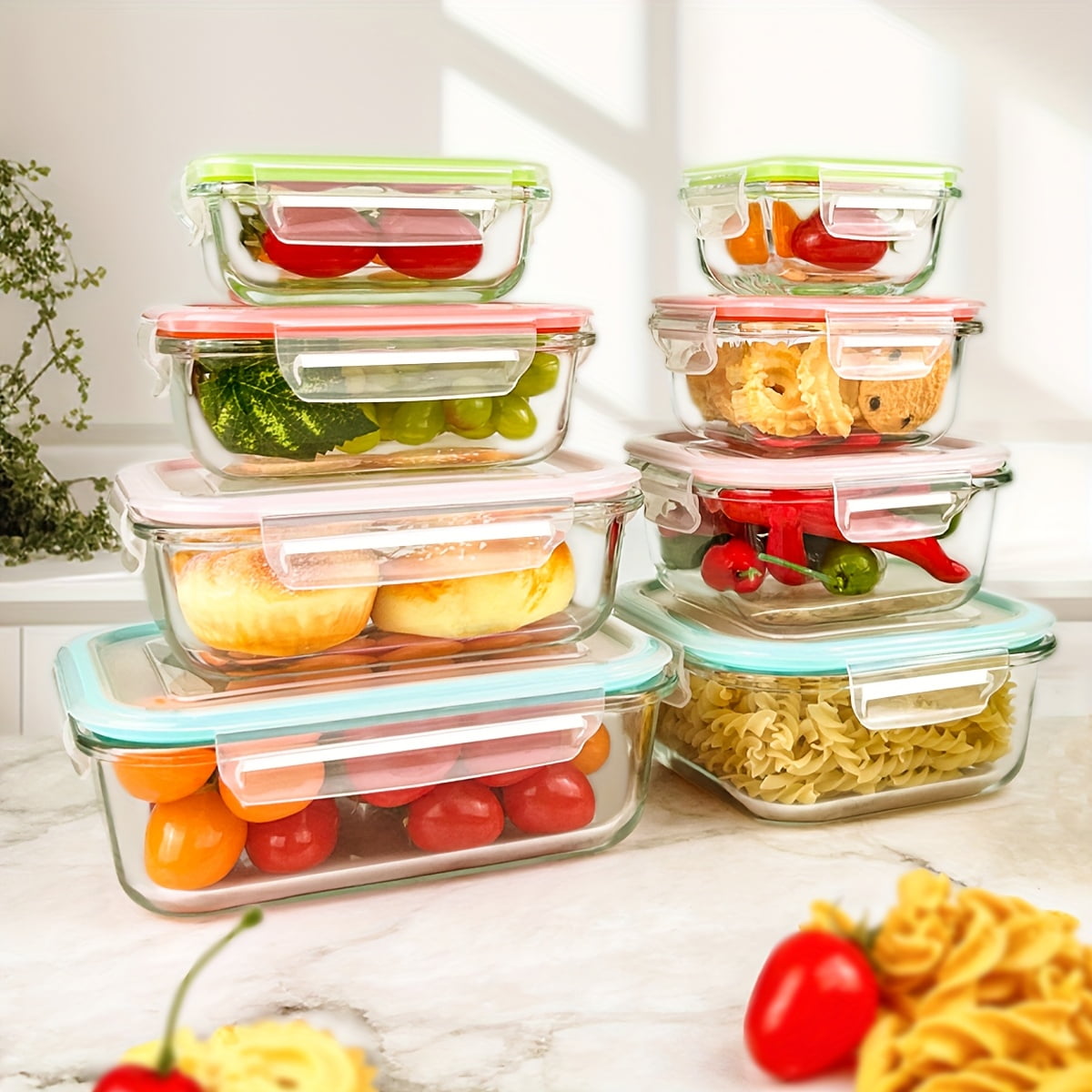 16pcs Sealed Glass Food Storage Containers, Lunch Boxes, Microwave ...