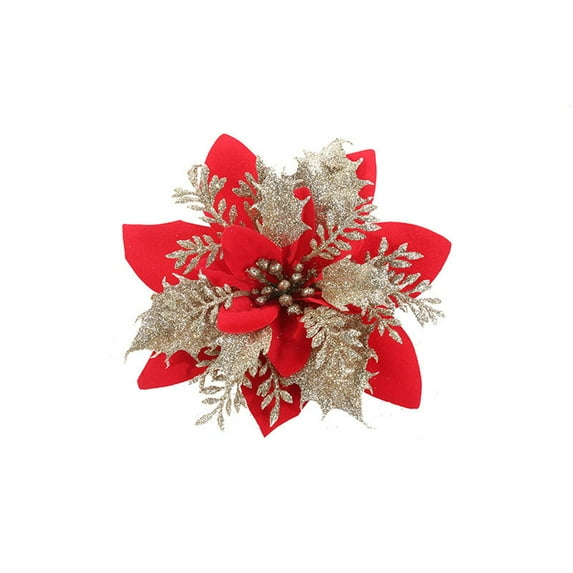16pcs Set Of Glittering Artificial Poinsettia Christmas Tree ...