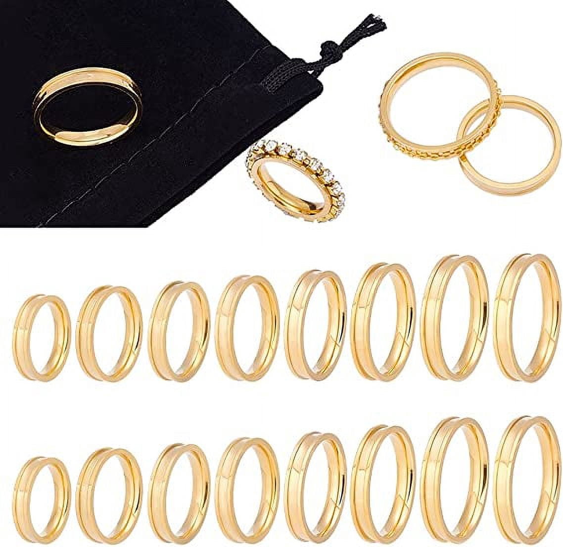 16pcs Size 5-14 Golden Blank Core Ring Stainless Steel Grooved Ring ...