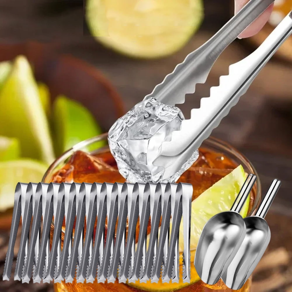 16pcs Stainless Steel Ice Tongs with 2pcs Ice Scoops Portable BBQ Meat ...