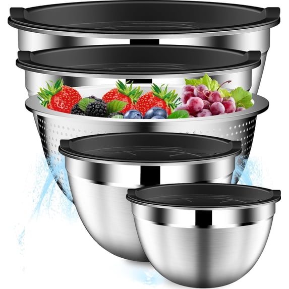 16pcs Stainless Steel Mixing Bowl Set with Lids, Colander, 3 Grater ...