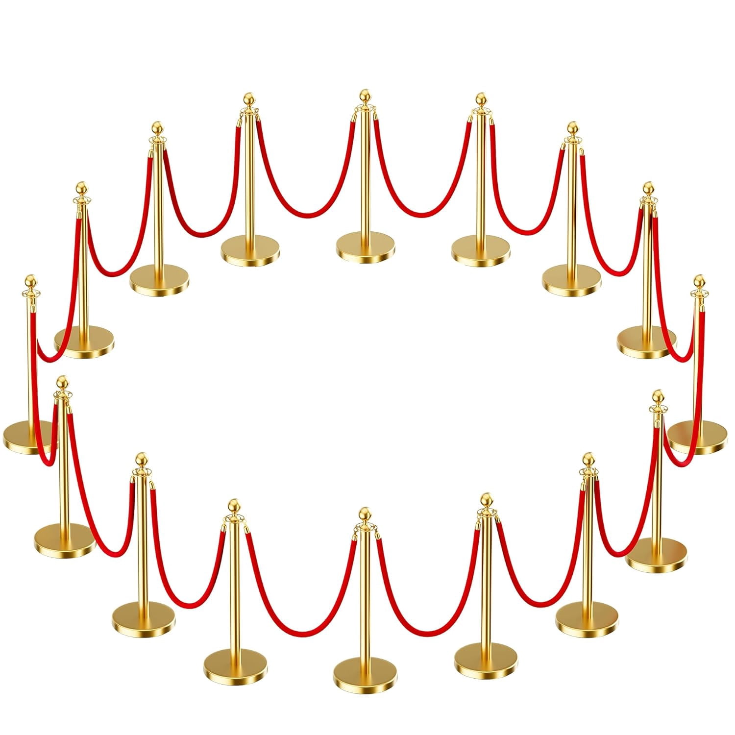 16pcs Sturdy Gold Stanchion Posts and 16pcs High Quality Red Carpet ...