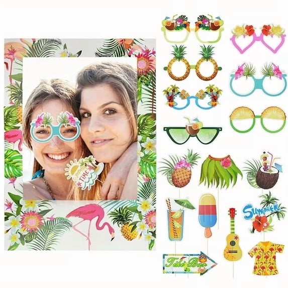 16pcs Tropical Luau Hawaii Flamingo Photo Booth Props - Fun Summer ...