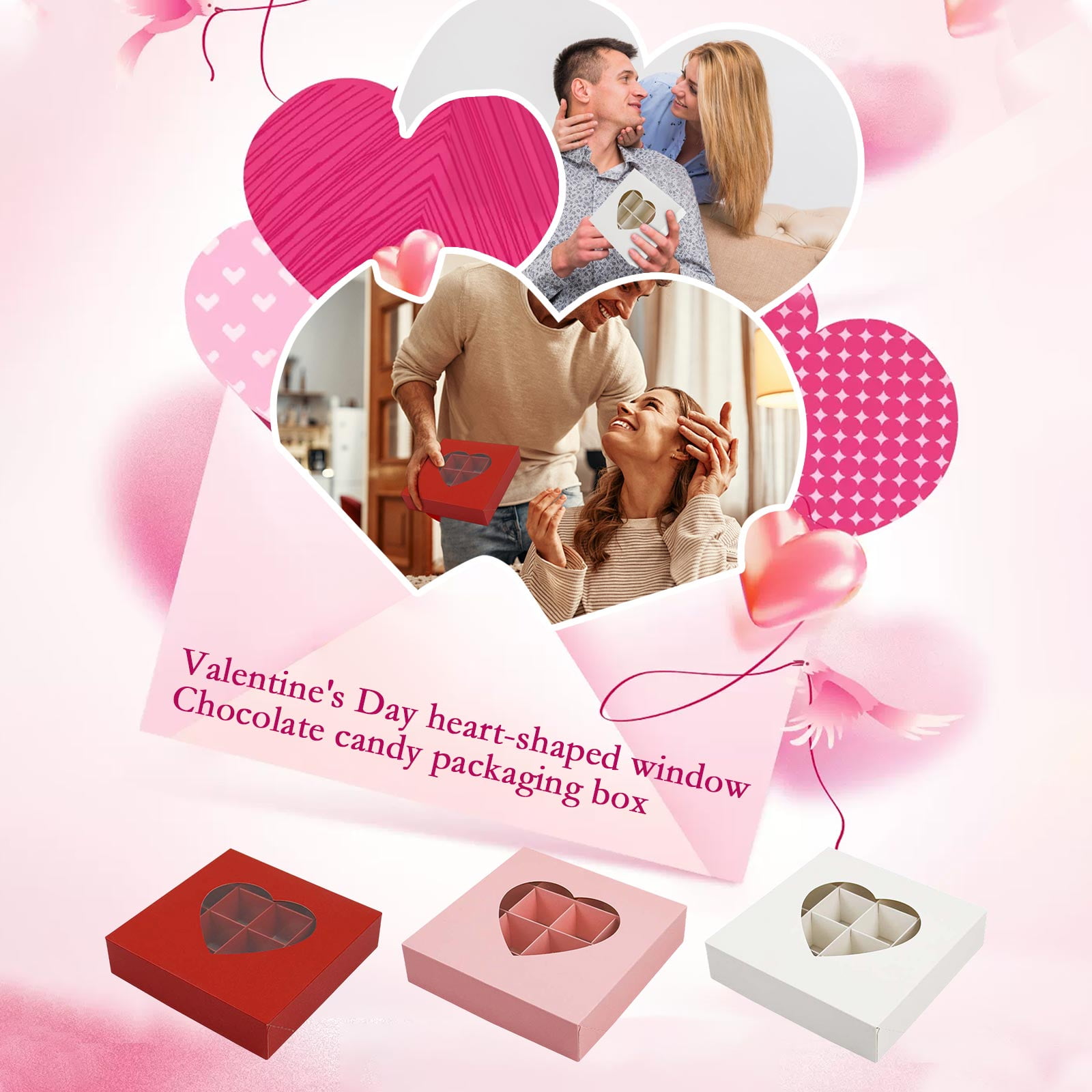 16pcs Valentine'S Day Heart Shaped Chocolate Box Empty, Heart-Window ...