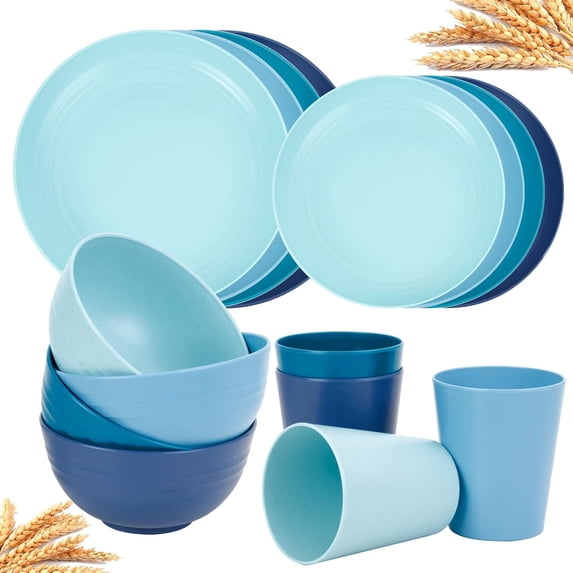 16pcs Wheat Straw Dinnerware Set, Unbreakable Plates and Bowls ...