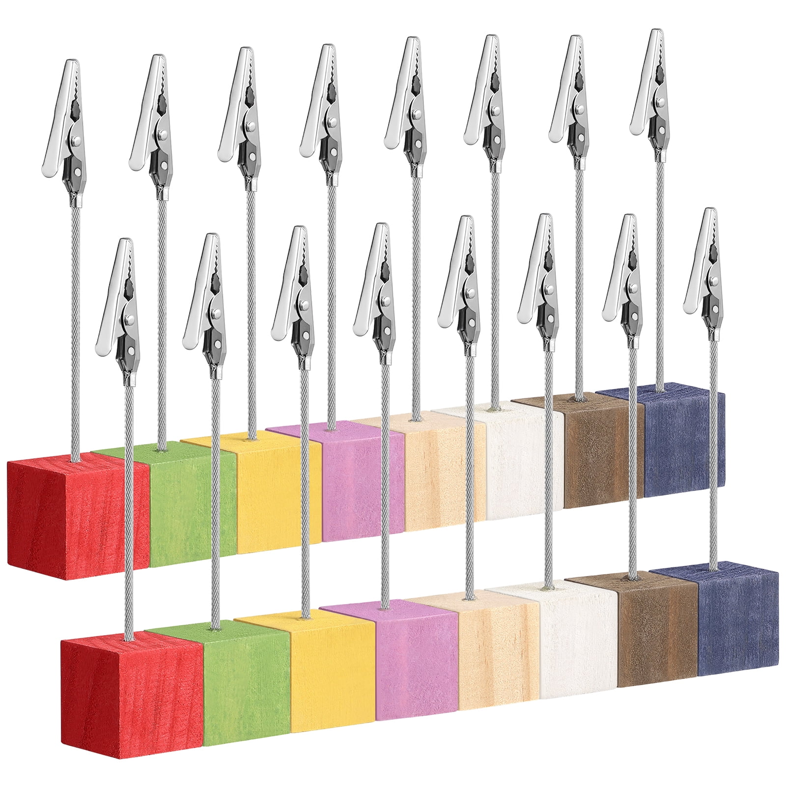 16pcs Wooden Base Place Card Holder Tabletop Photo Clips Memo Stand ...