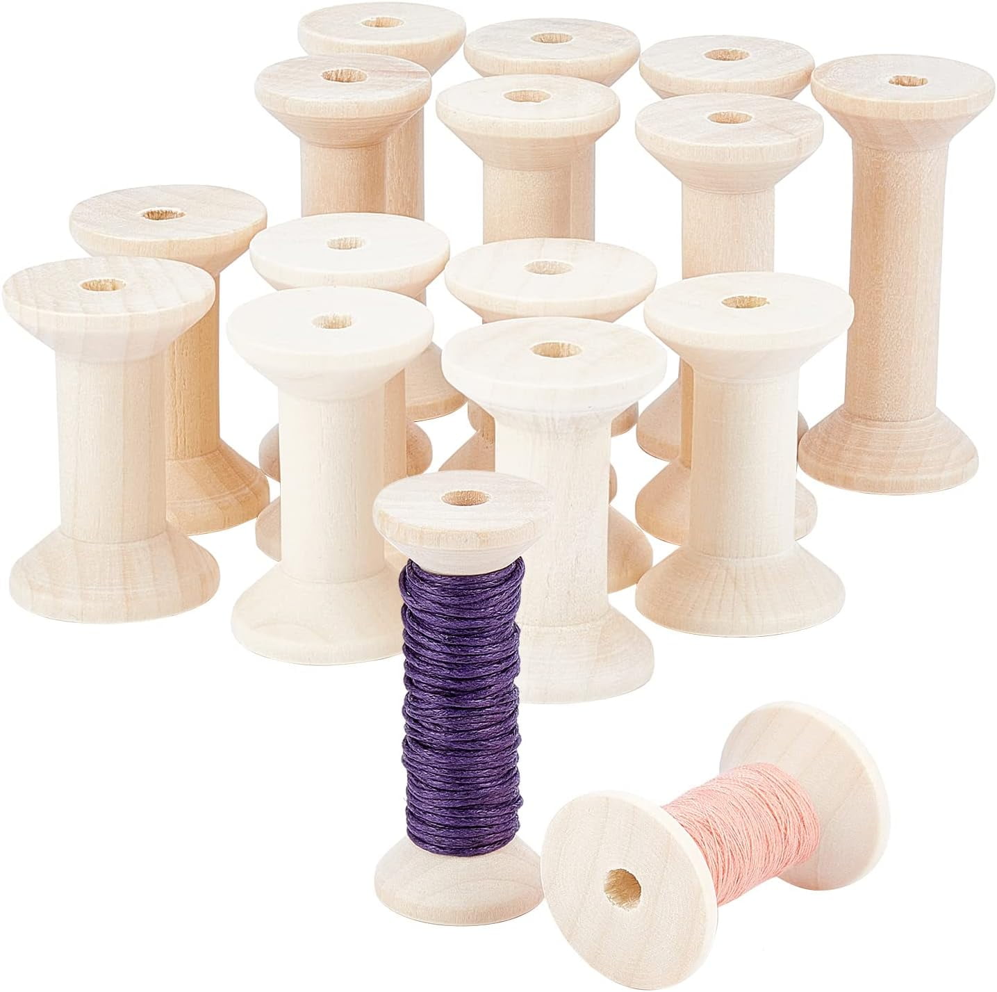 16pcs Wooden Empty Spools White Wood Thread Spools Wire Weaving Bobbins ...