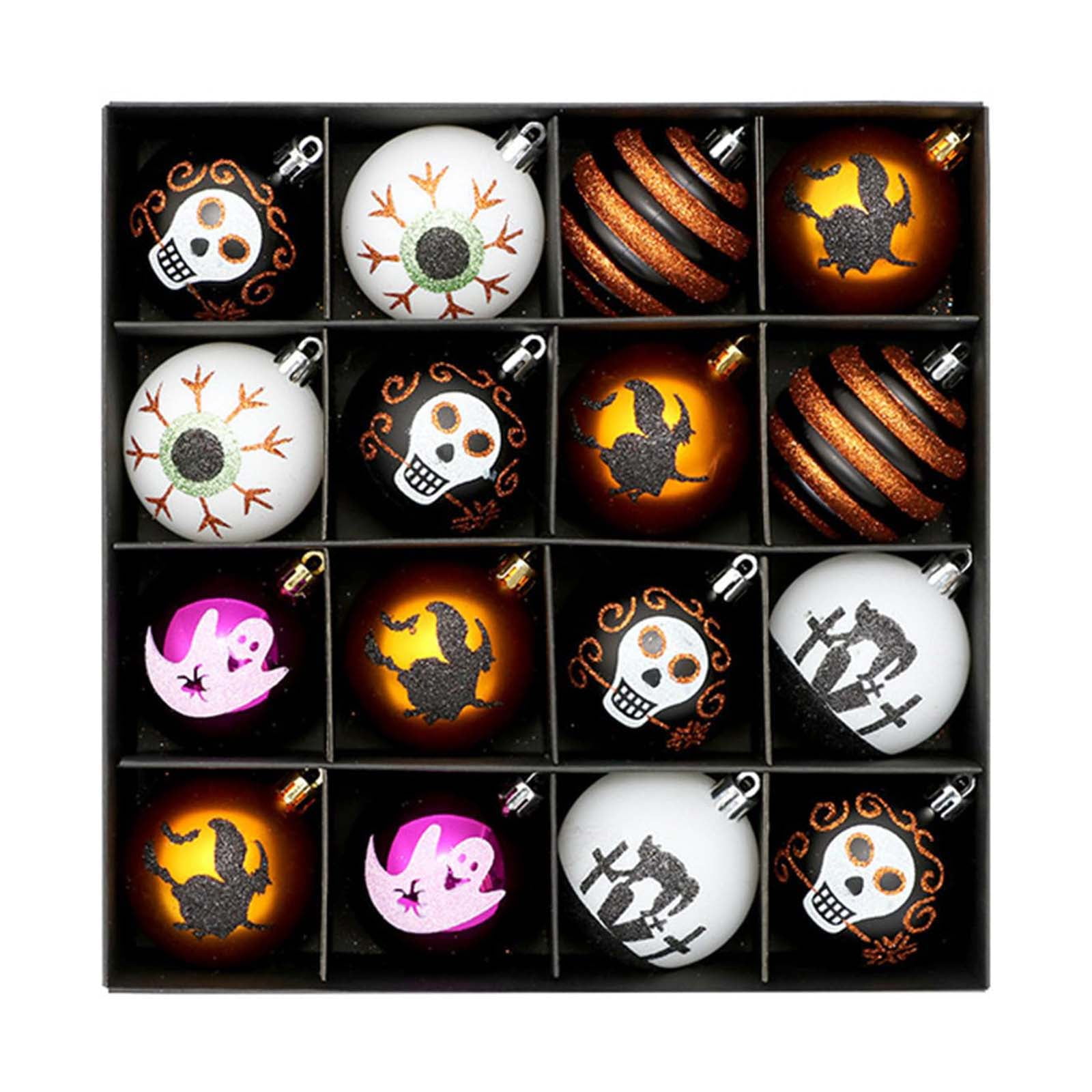 16ps Halloween Hanging Ball Decorations, 6cm Glitter Balls, Painted ...