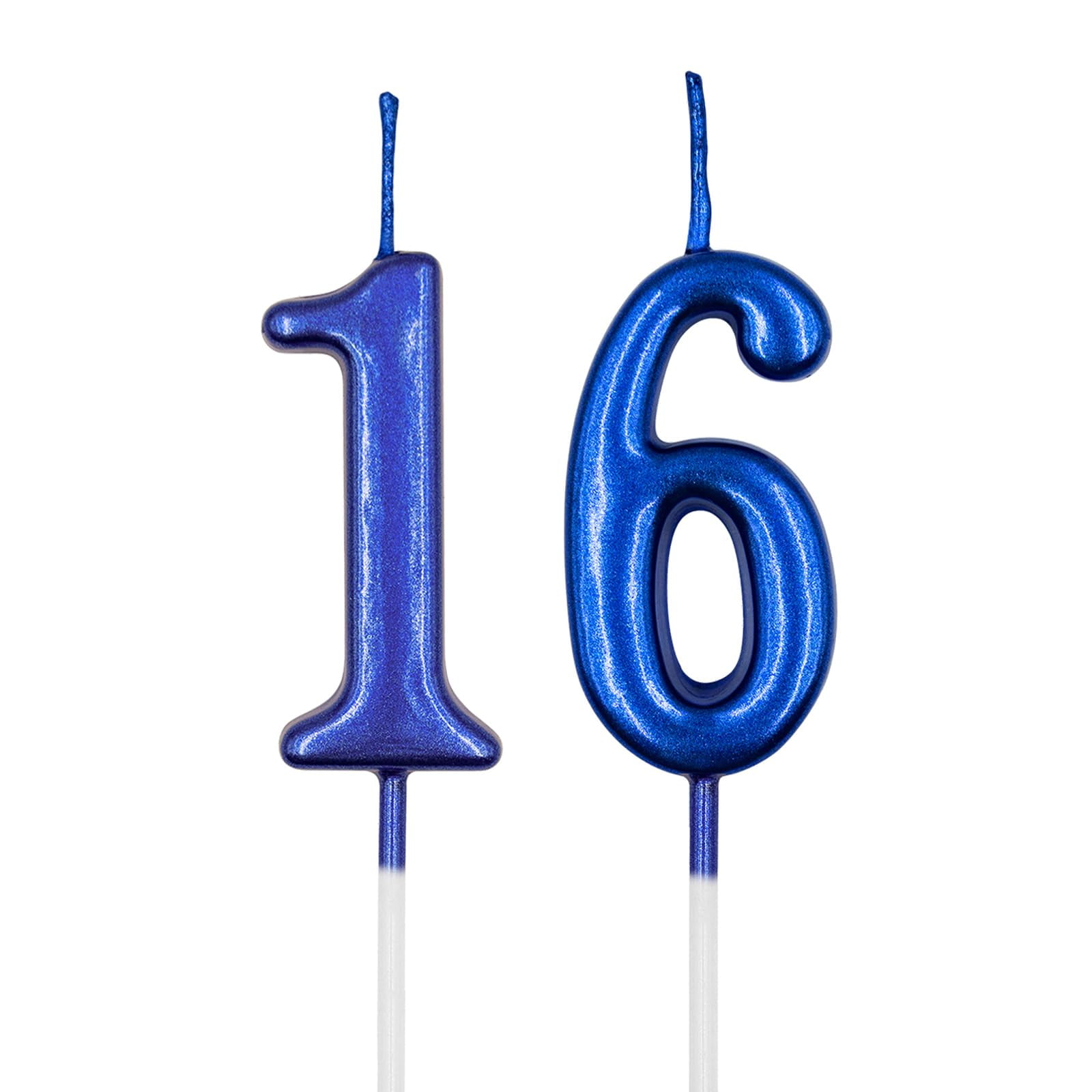 16th & 61st Birthday Candles, Blue Number 16 61 Candle for Cake, Happy ...