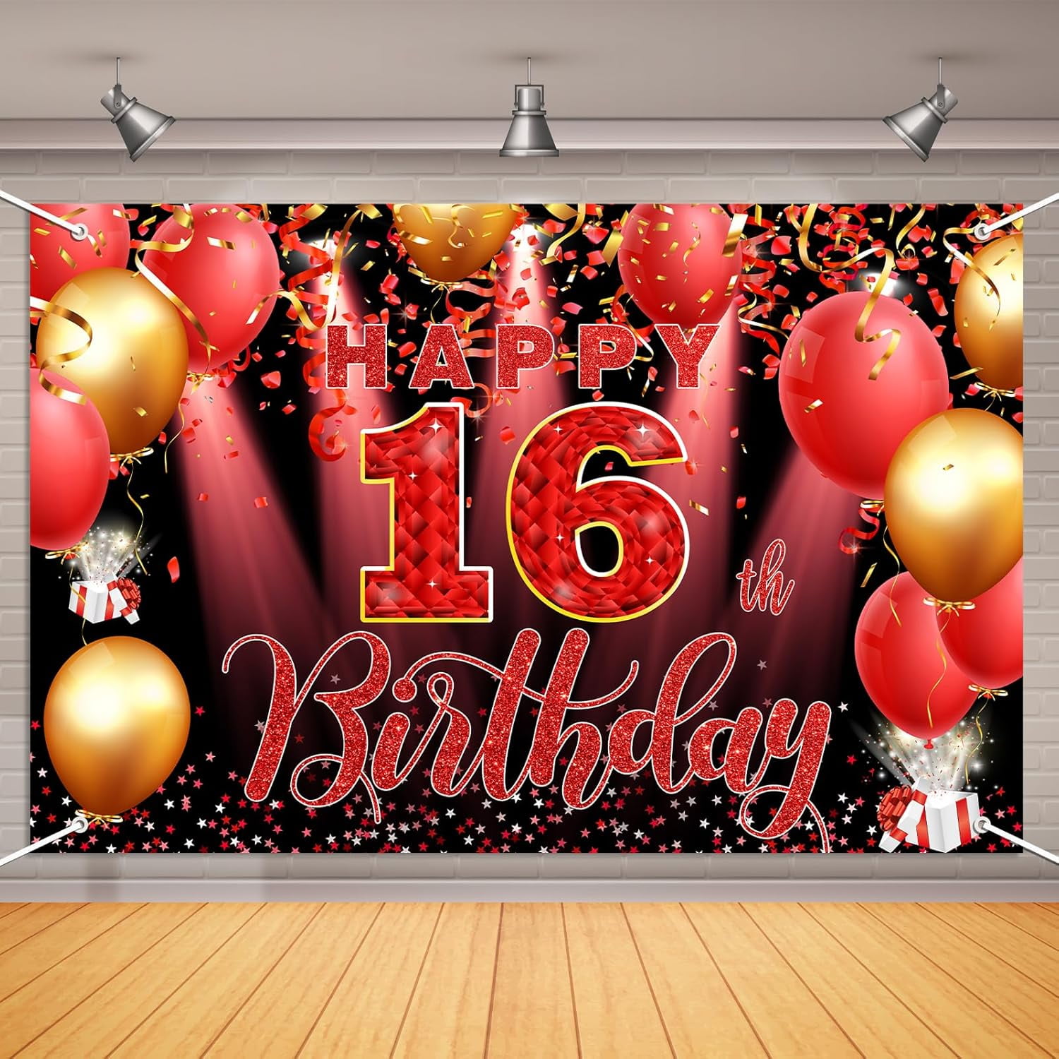 16th Birthday Decorations Backdrop Banner for Girls Red Cheers to 16 ...