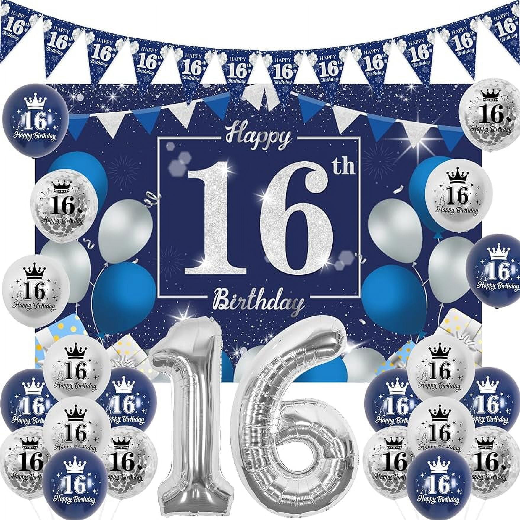 16th Birthday Decorations for Boy Navy Blue and Silver, Happy 16th ...