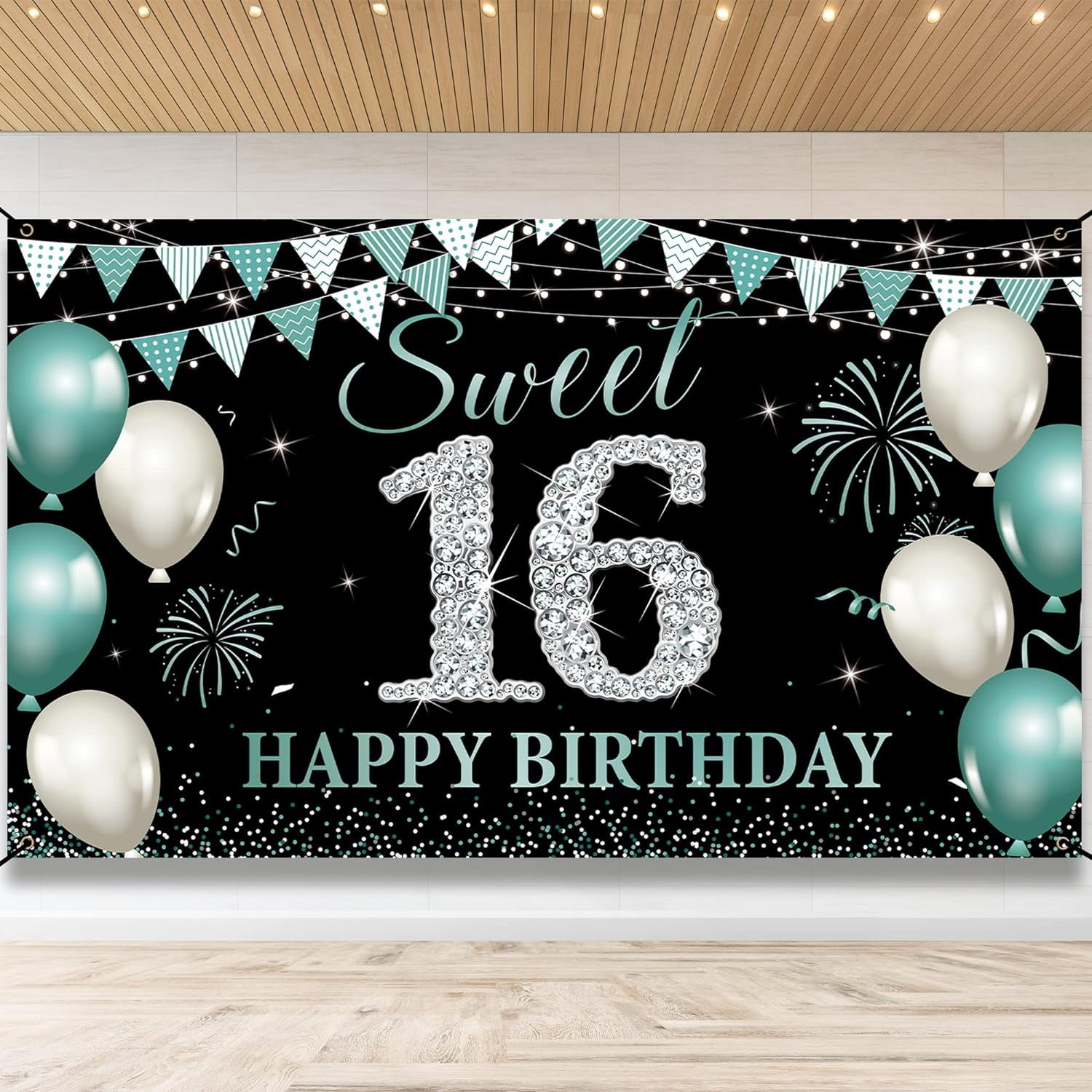 16th Birthday Decorations, Sweet 16 Birthday Backdrop Banner for Girls ...