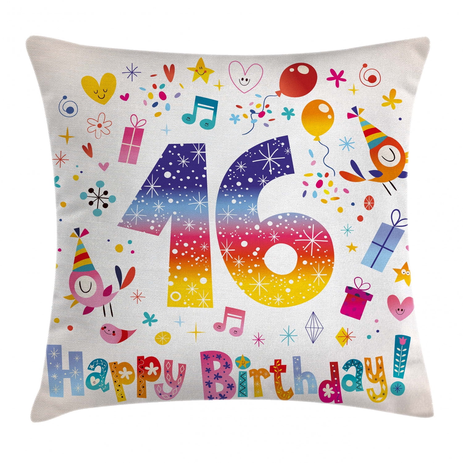 16th Birthday Decorations Throw Pillow Cushion Cover, Cute Teen ...