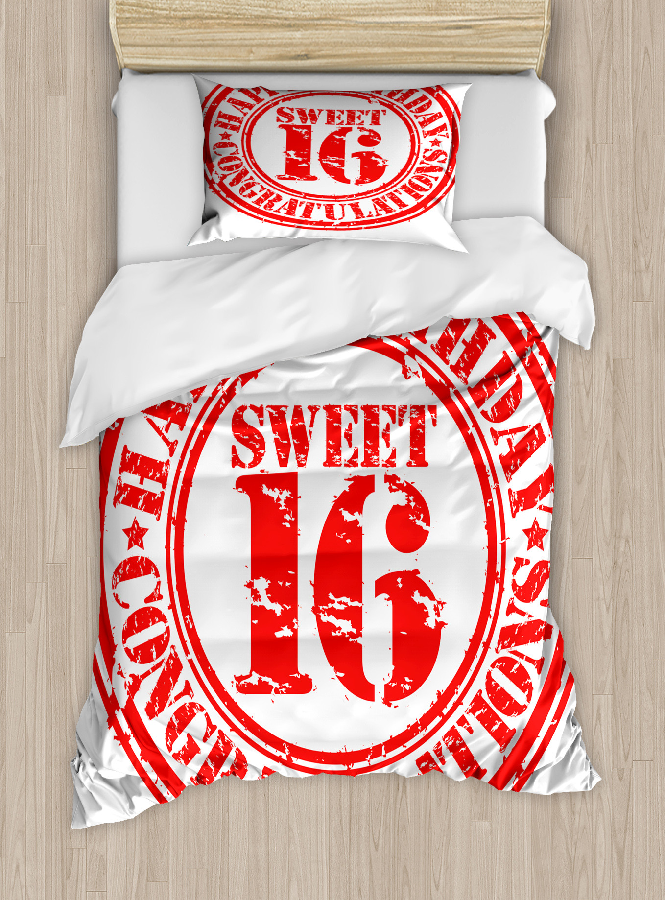 16th Birthday Duvet Cover Set, Vintage Rubber Stamp Old Fashioned ...
