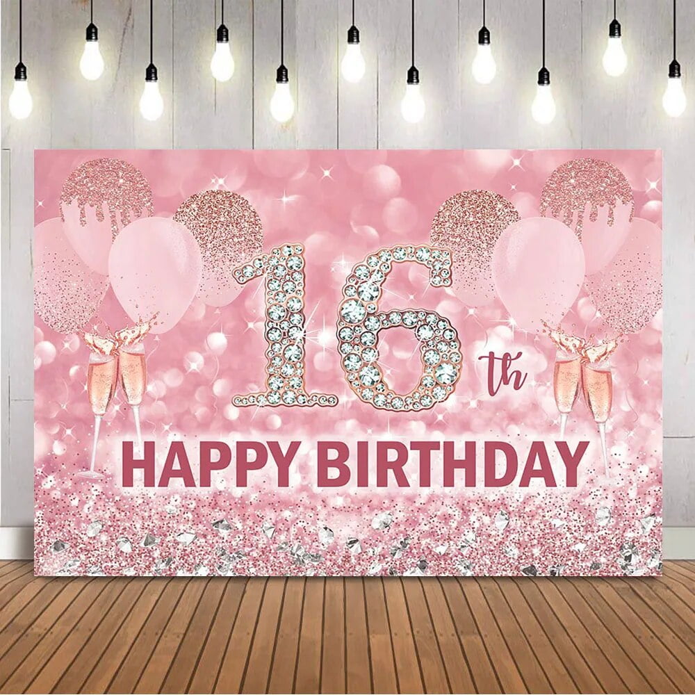 16th Happy Birthday Backdrop Glitter Shining Dots Background for Photo ...
