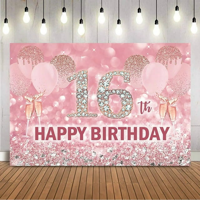 16th Happy Birthday Backdrop Glitter Shining Dots Background for Photo ...