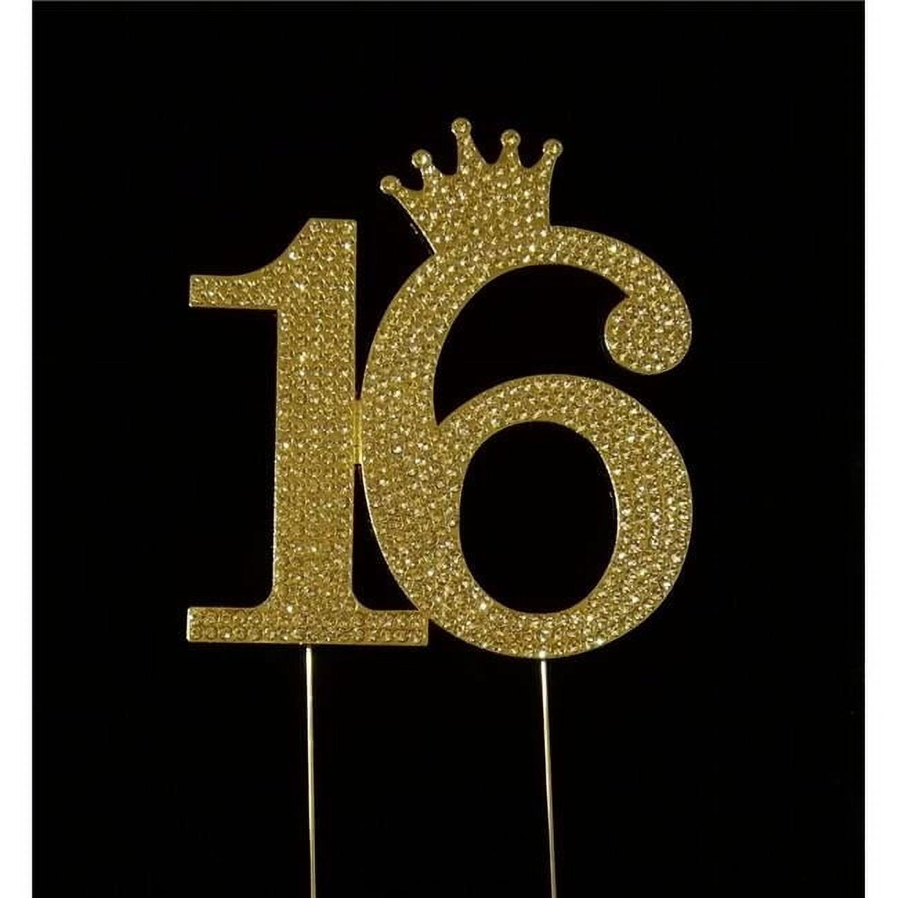 16th Tiara Crown Rhinestone Cake Topper - Gold - Walmart.com