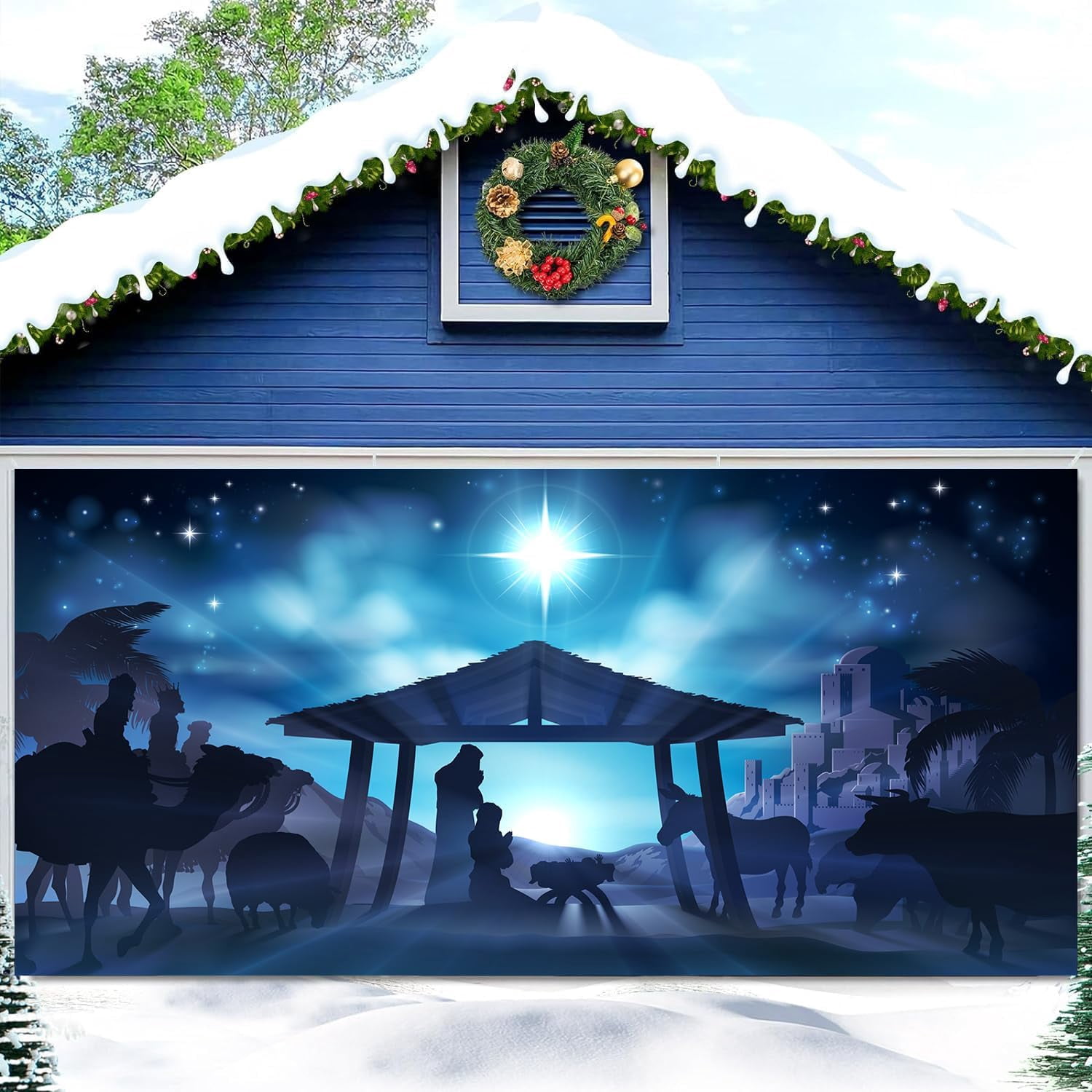 16x 7ftNativity Scene Birth of Jesus Garage Door Decoration Background ...