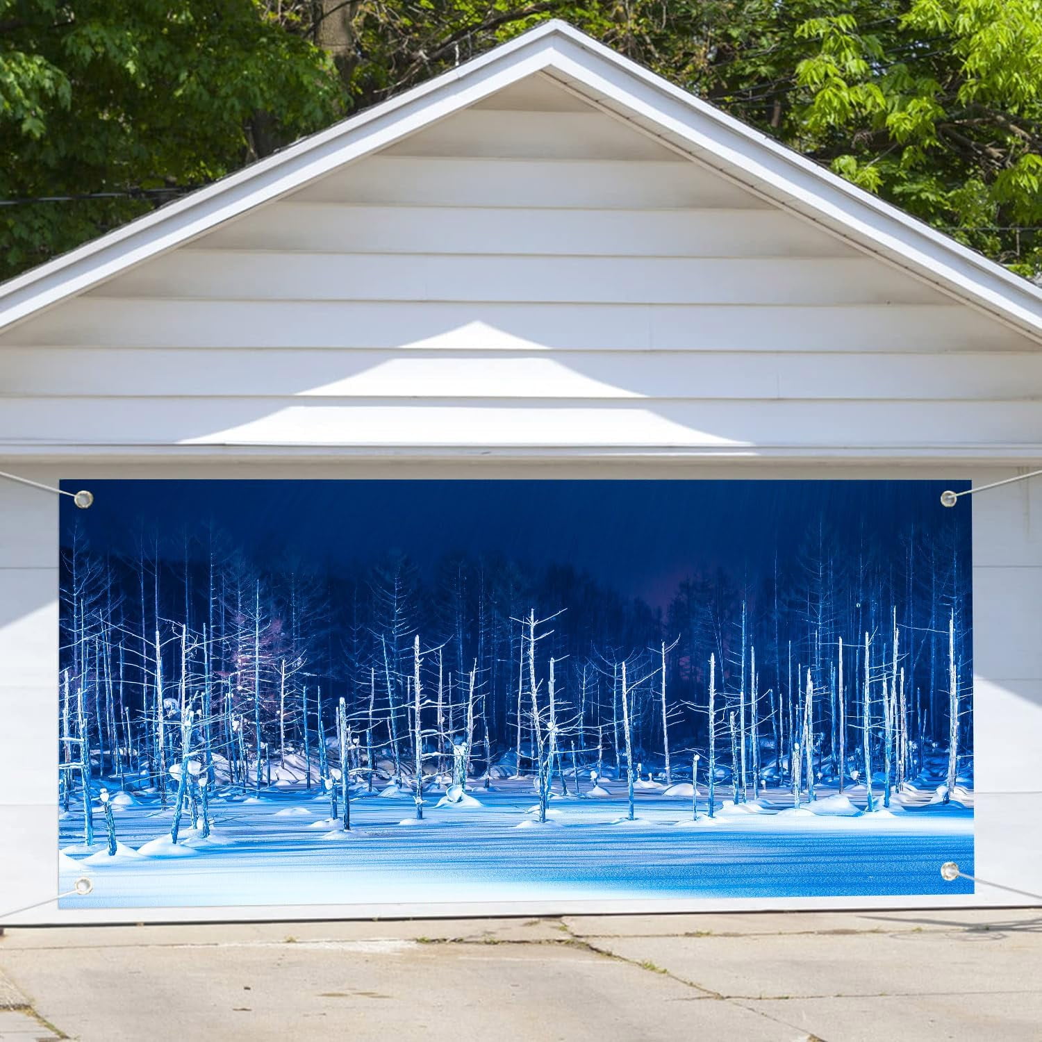 16x 7ftWinter Snow Garage Door Decoration Background Christmas ...