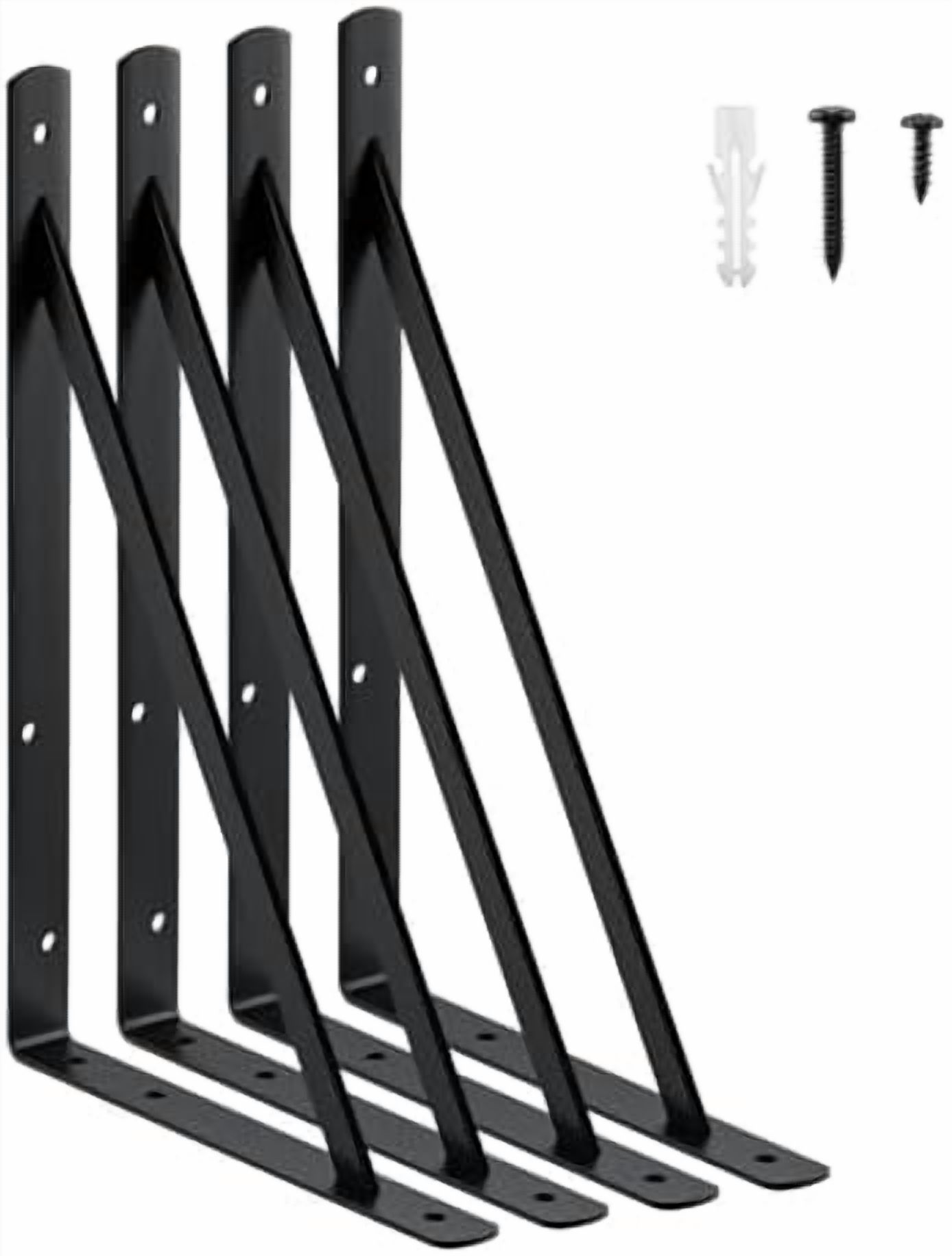 16x10 inch Heavy Duty Shelf Brackets, Black Metal Wall Mounted Supports ...