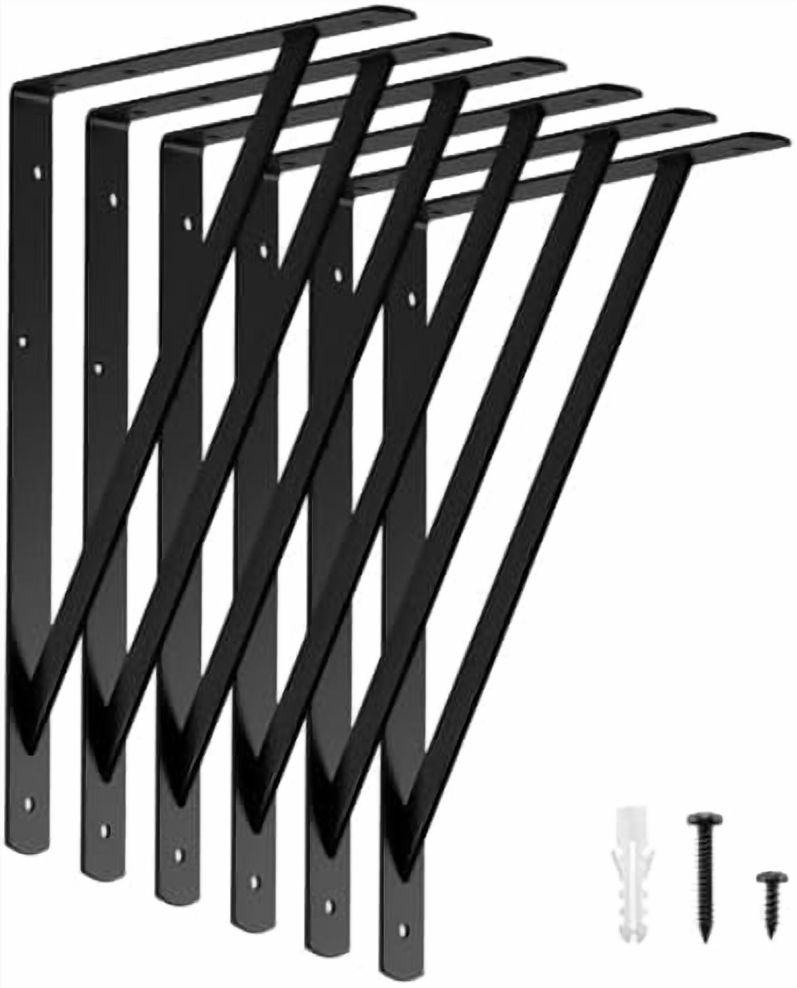 16x10 inch Heavy Duty Shelf Brackets, Black Metal Wall Mounted Supports ...