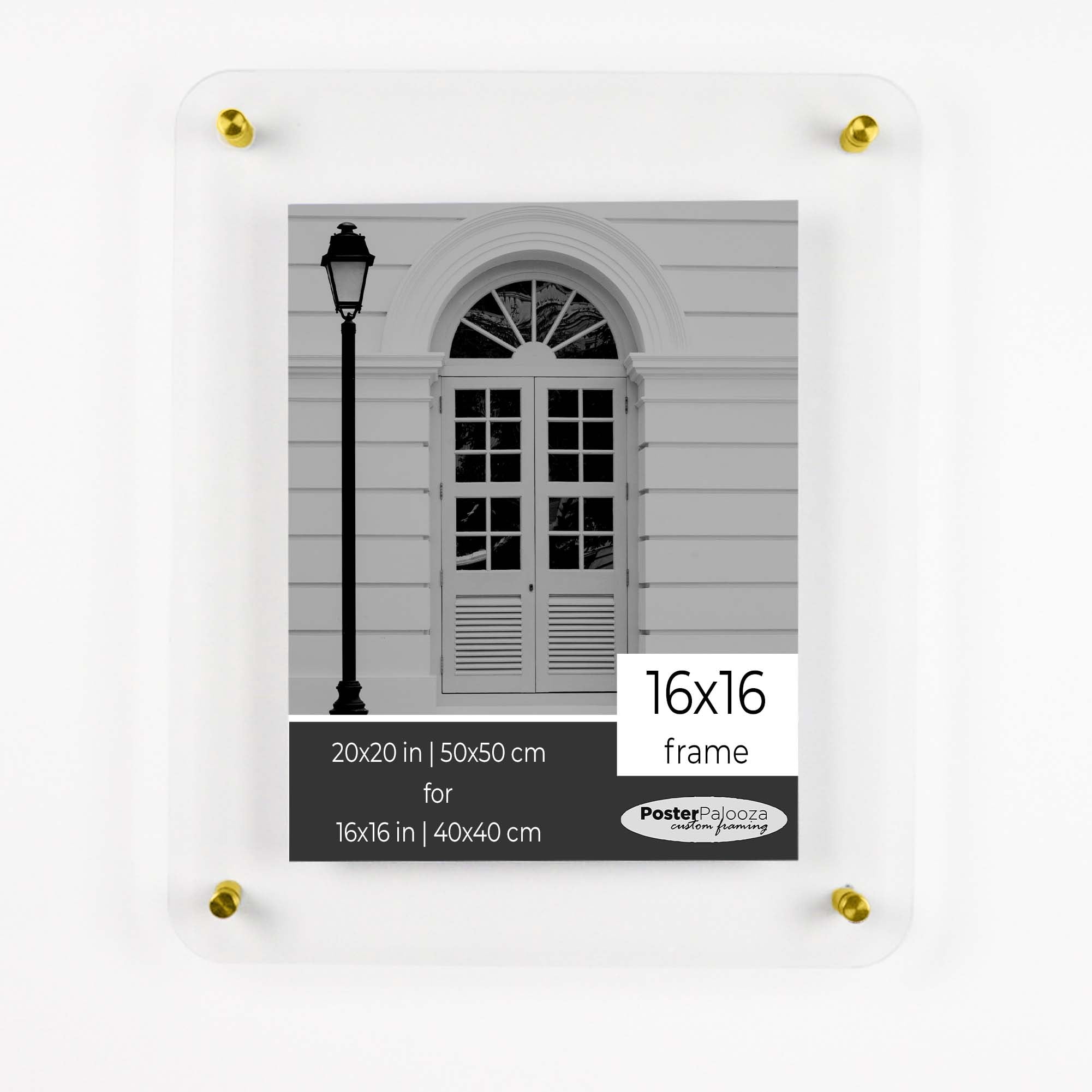 16x16 Acrylic Floating Frame with Gold Standoff Wall Mount Hardware ...