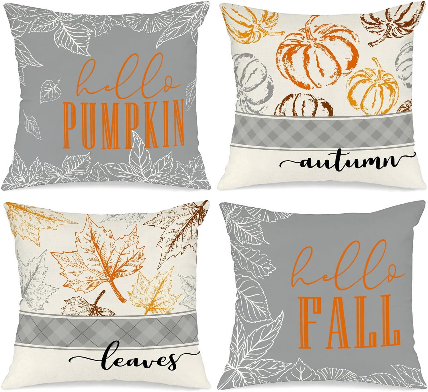 16x16 Fall Pillow Covers Set of 4, Hello Pumpkin Decorative Holiday 16 ...