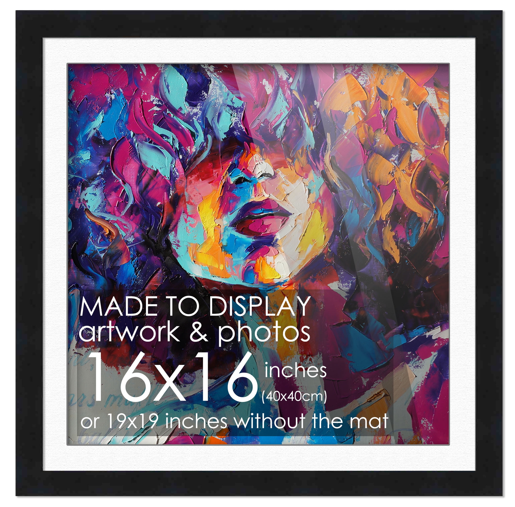 16x16 Frame Black With White Picture Mat For 16x16 Print - Or 19x19 Art ...