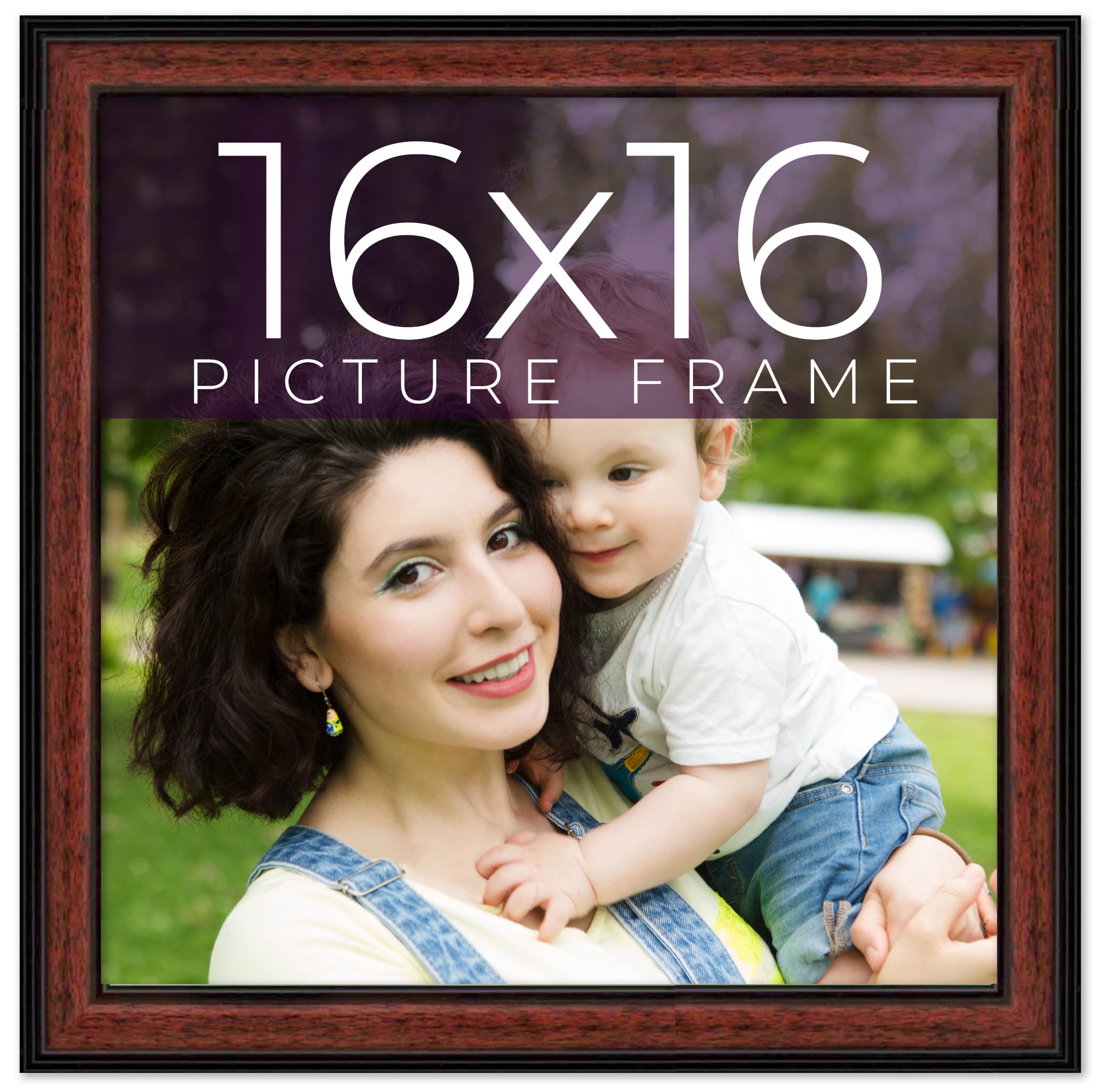 16x16 Frame Executive Brown Round Mahogany Finish Solid Wood Picture ...