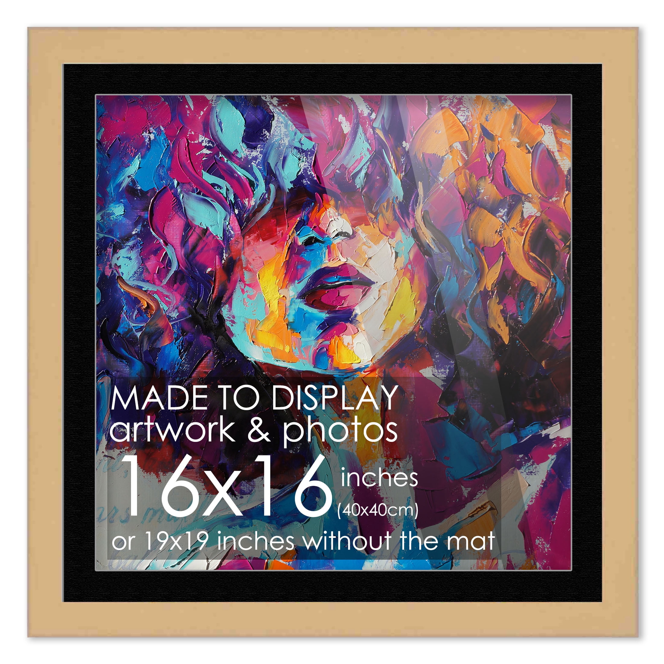 16x16 Frame Natural Matted for 16x16 Picture or 19x19 Art Poster ...