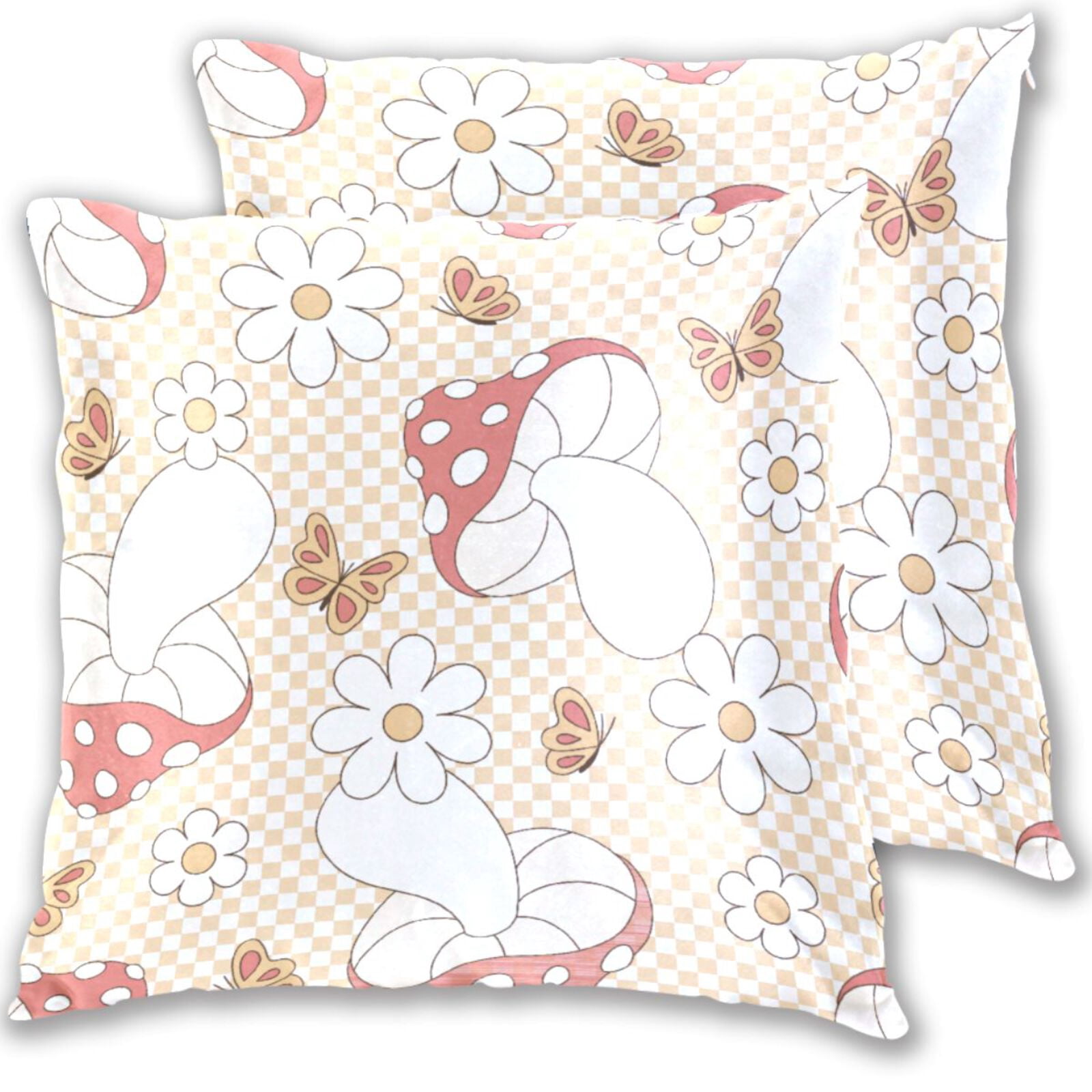 16x16 Inch Throw Pillow Covers 2-Pack - Cotton Velvet Double-Sided ...