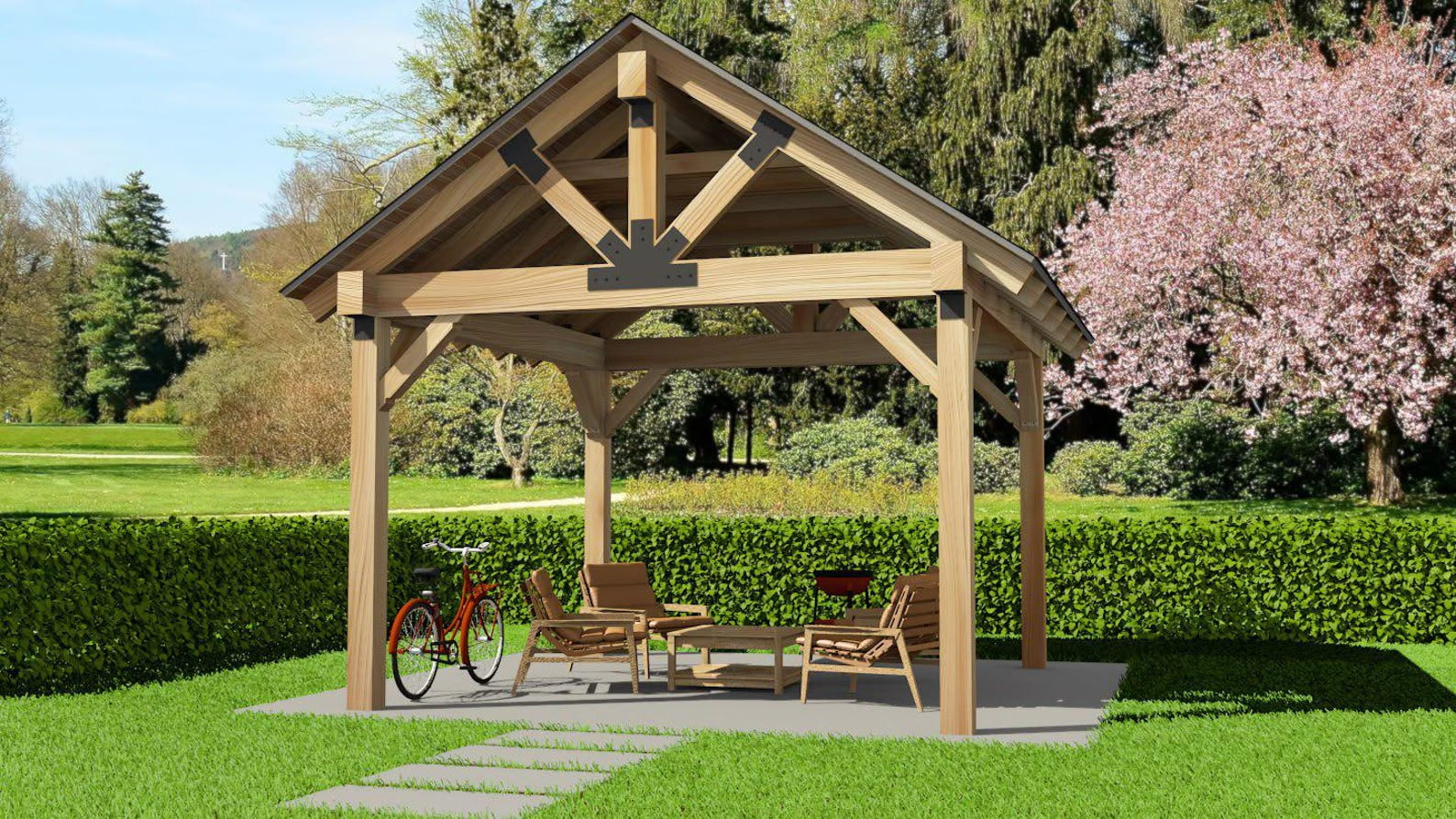 16x16 Pavilion Pole Barn Garden Gazebo Pergola Designs Plans with Cut ...