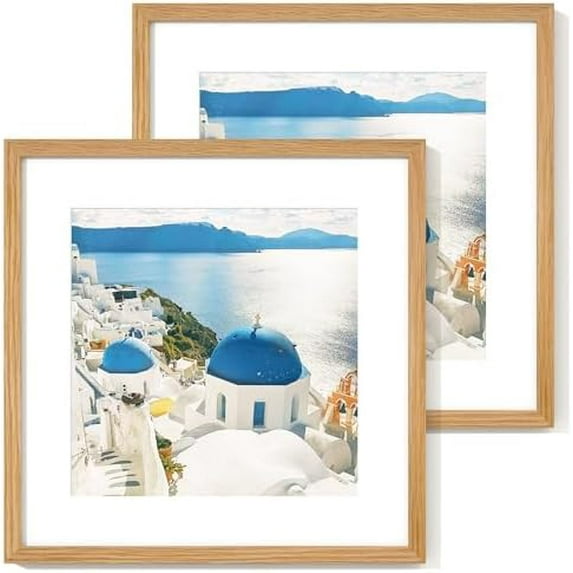 16x16 Picture Frame with Mat for 12x12, Solid Oak Wood Square Picture ...