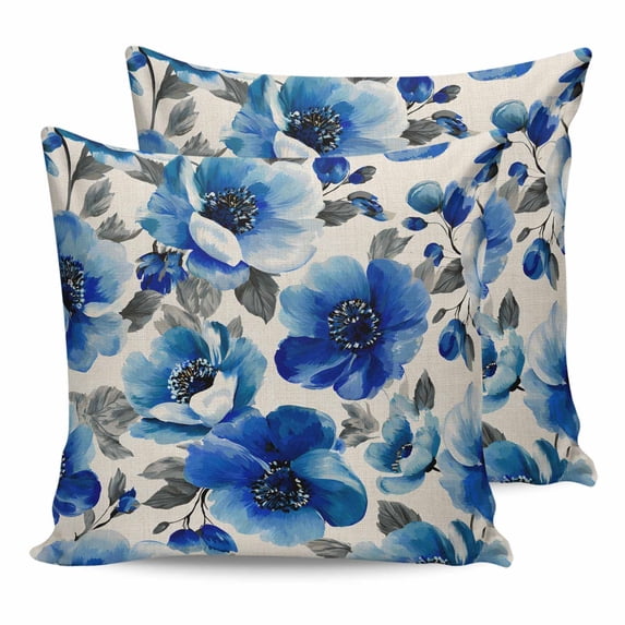 16x16 Pillow Covers Set of 2, Blue Flowers Throw Pillow Covers ...