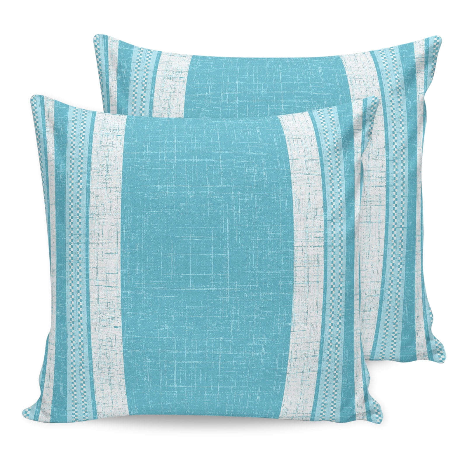 16x16 Pillow Covers Set of 2, Vintage Cyan Blue Striped Square Throw ...