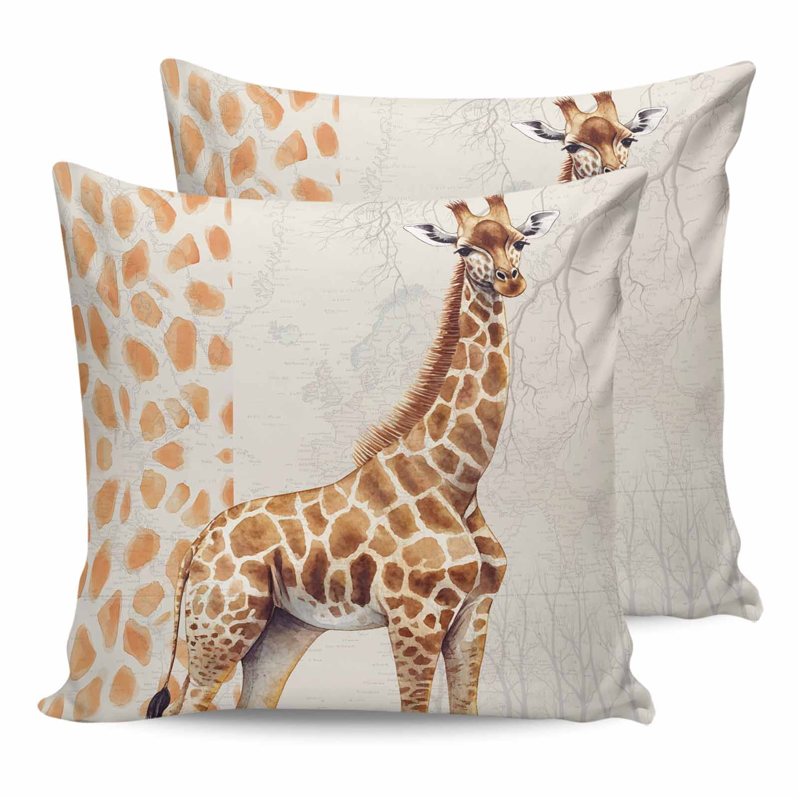 16x16 Pillow Covers Set of 2, Vintage Giraffe Throw Pillow Covers ...