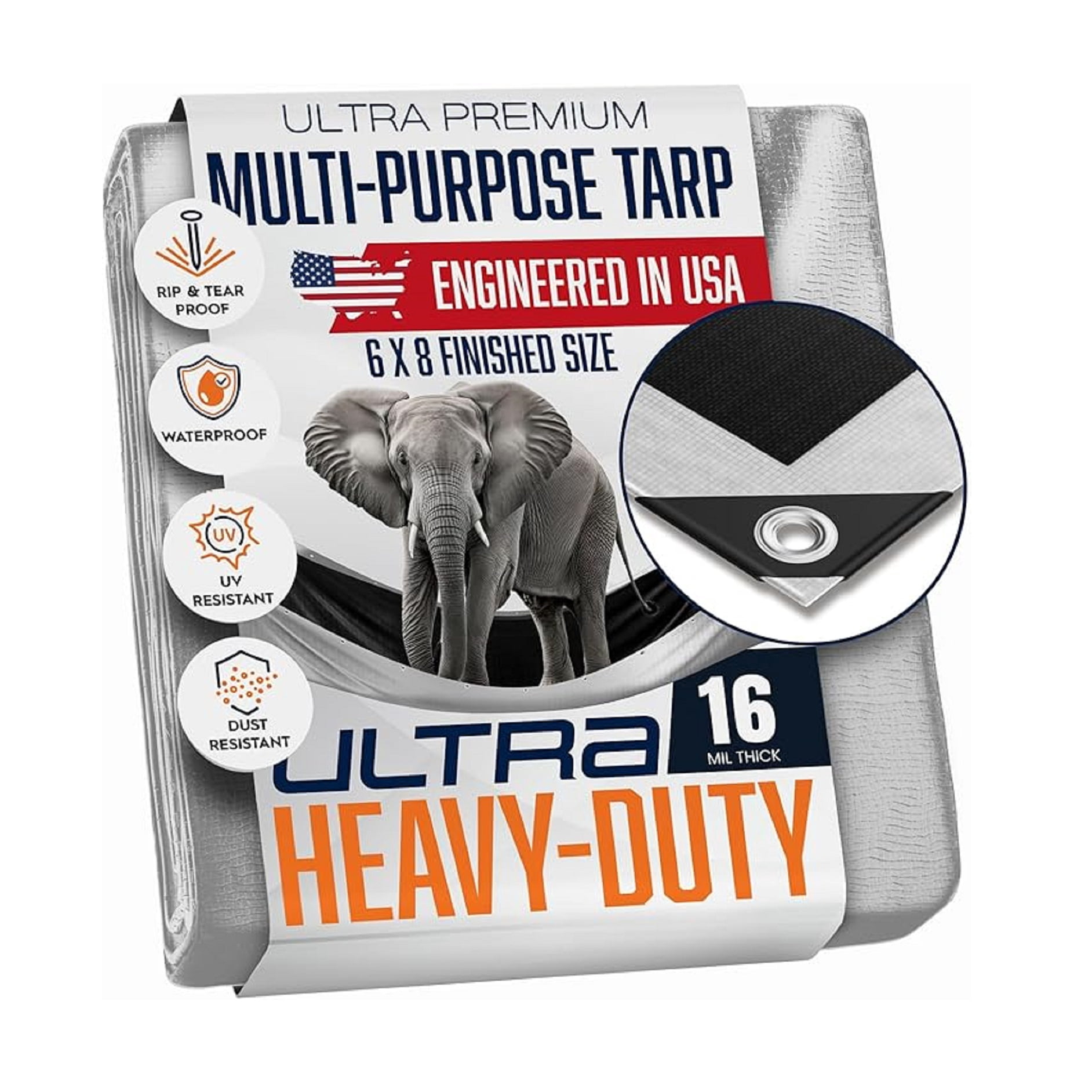 16x16 Ultra Heavy Duty Tarp, 16 Mil, UV Resistant, Grommets Every 18 ...