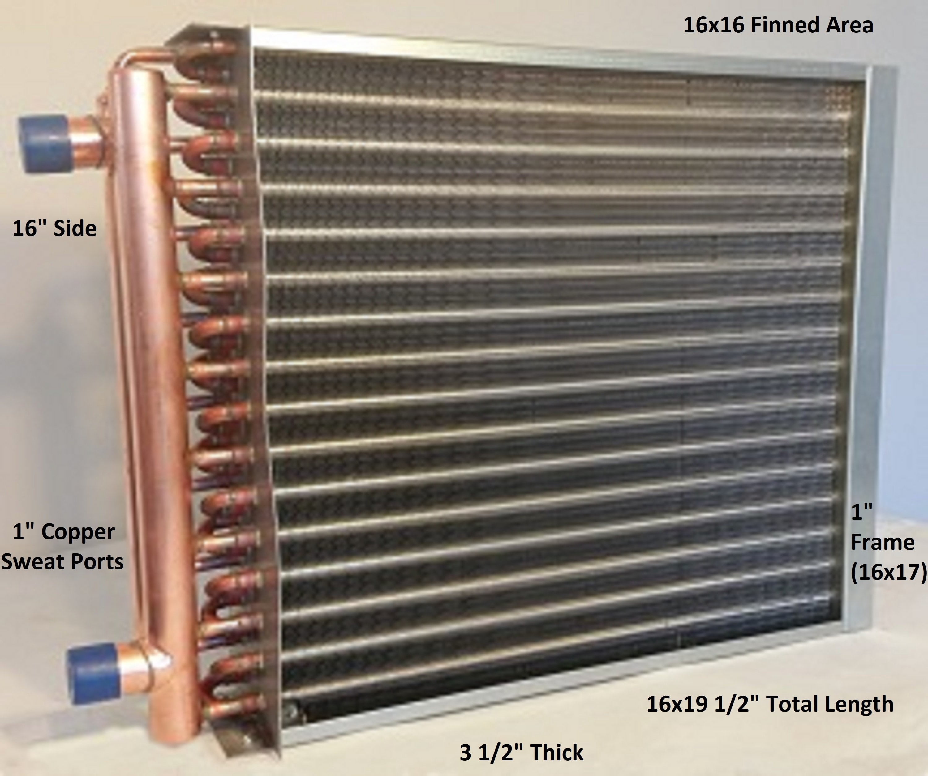 16x16 Water to Air Heat Exchanger 1" Copper Ports With Install Kit ...