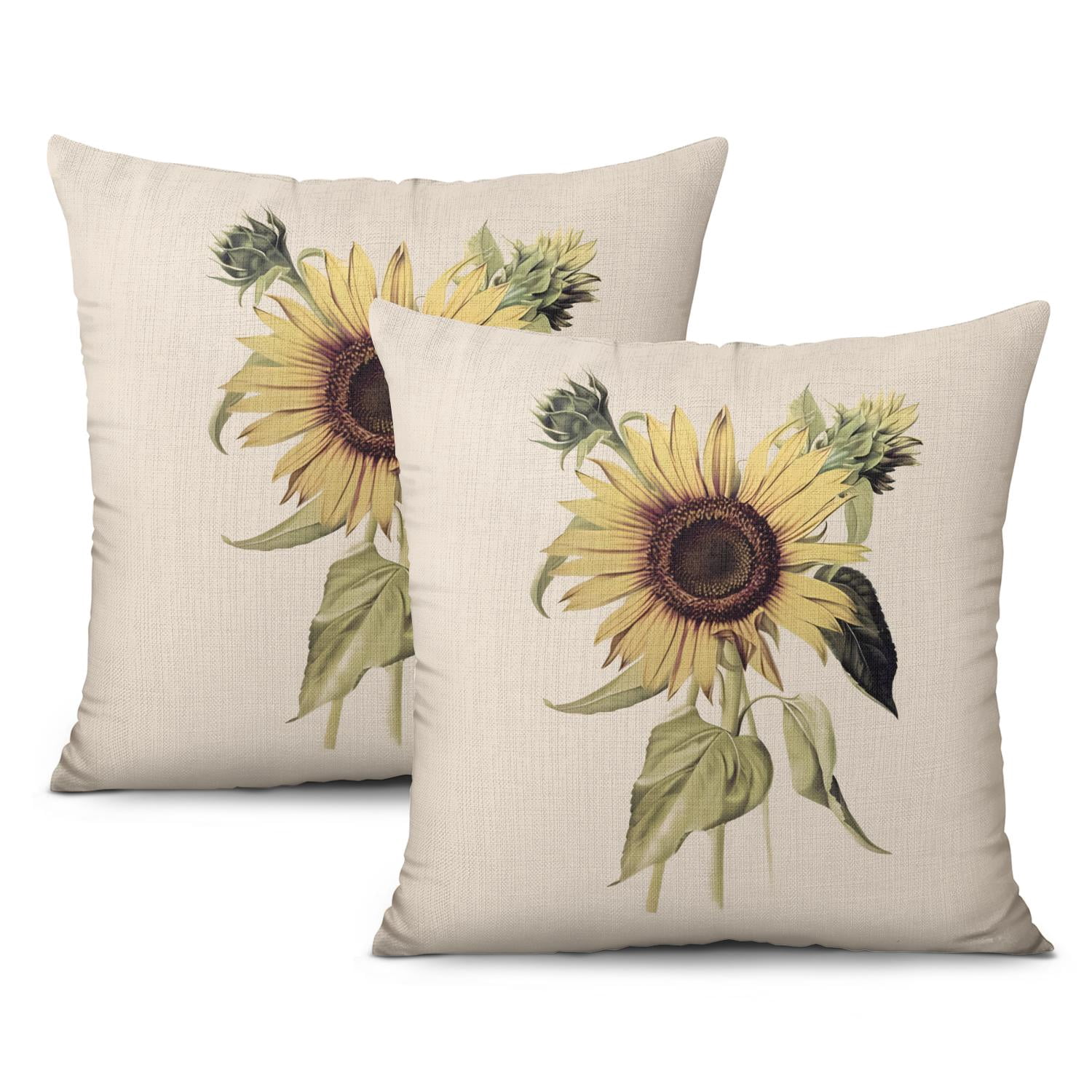 16x16 Watercolor Sunflower Pillow Covers, Throw Pillow Covers Set of 2 ...