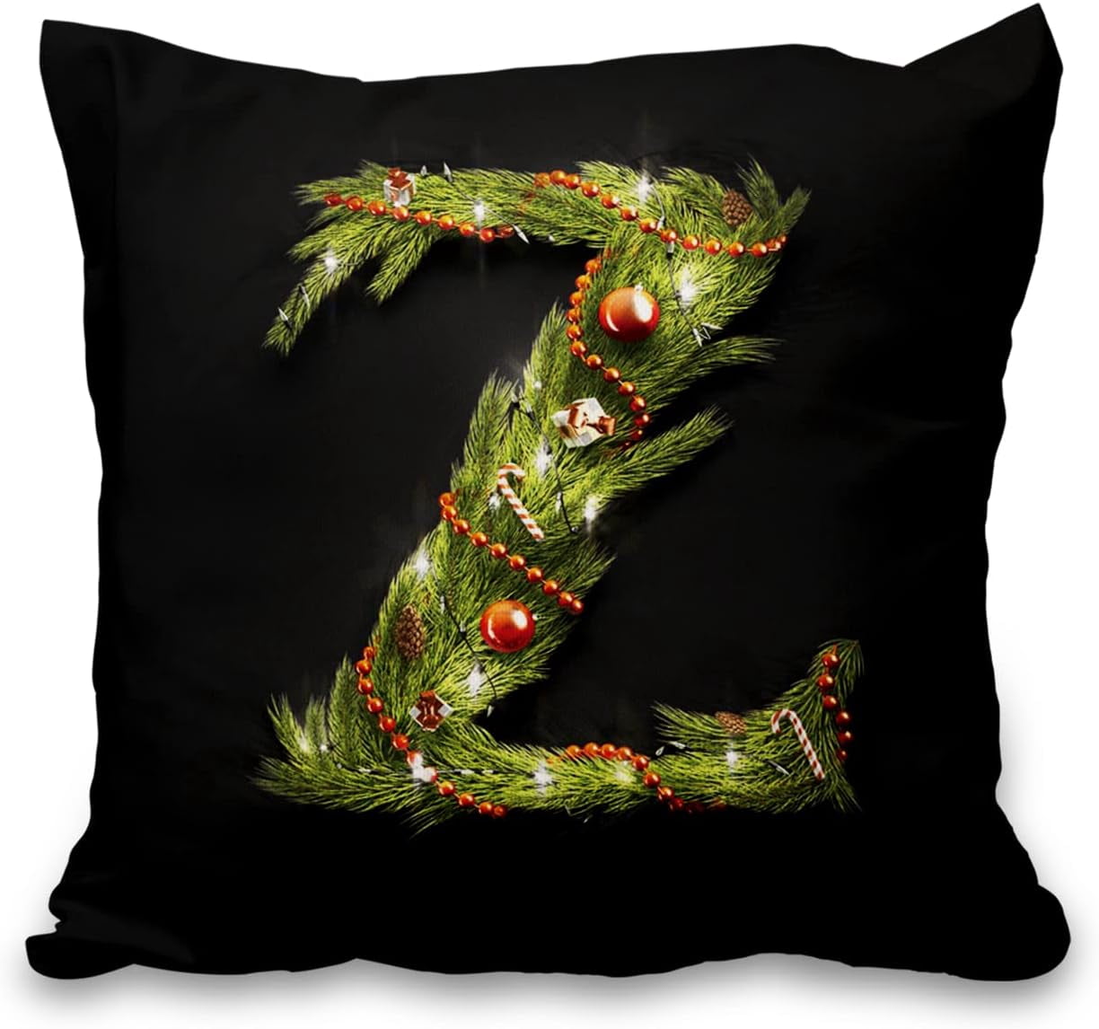 16x16 inches 1pc Christmas Alphabet Z Linen Pillow Covers Black Green ...