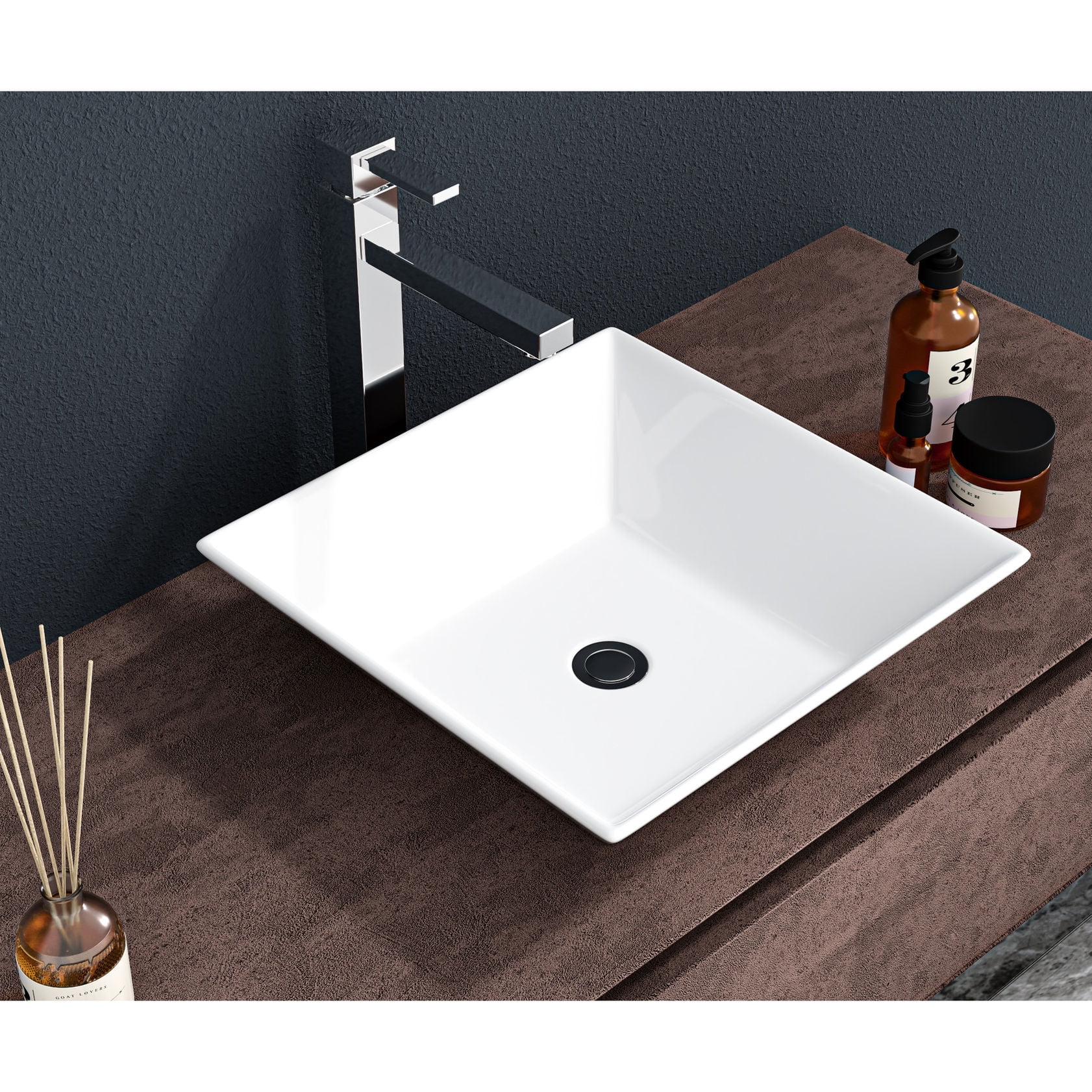 16x16x5 Inch Ceramic White Square Sink for Bathroom | Acid-Resistant ...